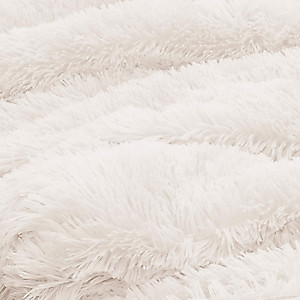 KB & Me Sweet JoJo Designs Boho Off White Fuzzy Faux Fur Plush Duvet Comforter Cover and Sham 3 pc. Soft Shaggy Fluffy Full/Queen Size Bedding Set Ivory Cream Luxury College Dorm Teen