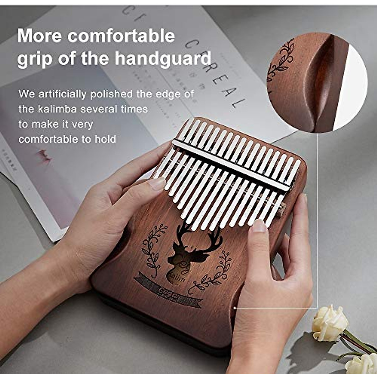 17 Keys Kalimba Mahogany/Acacia Thumb Piano Mbira African Musical Instrument Finger Piano Gifts for Kids and Adults Beginners Teclado Instrumento (Crane, Gradient Brown)