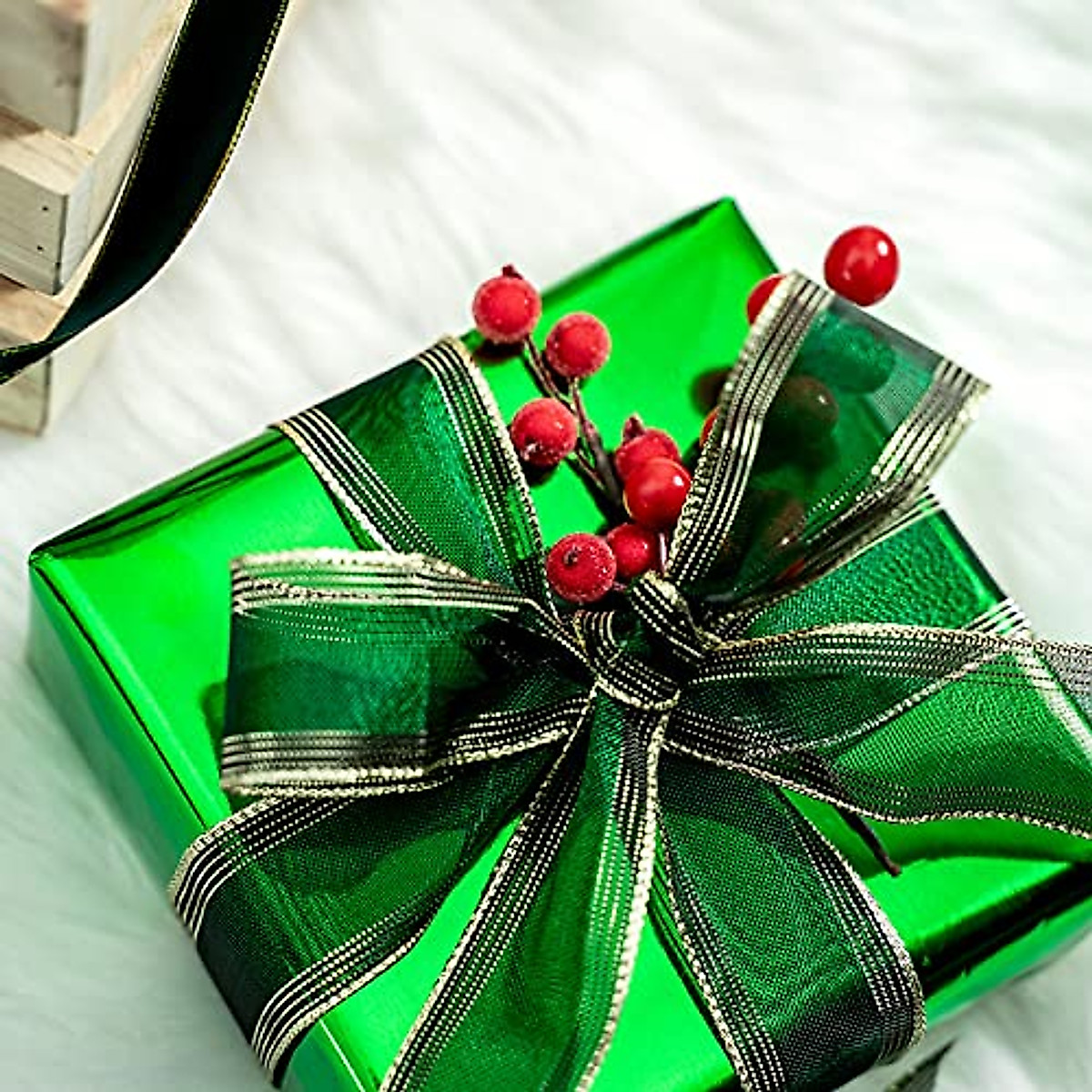 RUSPEPA Green Metallic Wrapping Paper - Solid Color Paper Perfect for Wedding, Birthday, Christmas, Baby Shower - 17 Inches X 32.8 Feet