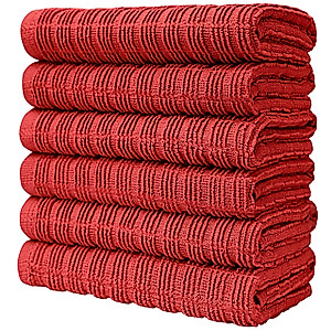 Bumble Premium Kitchen Towels (16”x 28”) Red Ribbed Check Design | Soft, Highly Absorbent with Hanging Loop | Natural Ring Spun Cotton | Large Kitchen Hand Towels | Tea Towels Set | 380 GSM - 6 Pack