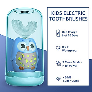 AUITRONCARE 2Pack Kids Toothbrush Electric and Foam Toothpaste Kids,Toddler Electric Toothbrush Ultrasonic Toothbrush with 3 Brushing Heads and Cup