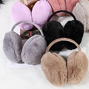 AkoMatial Ear Warmers for Women, Plush Cute Ear Muffs Lightweight Winter Behind The Head Earmuffs for Running Riding Hiking Camel