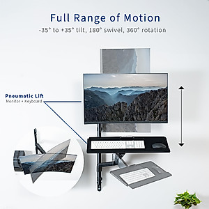 VIVO Black Sit-Stand Height Adjustable Pneumatic Spring Arm Keyboard, Monitor, CPU Wall Mount for 1 Screen up to 32 inches STAND-SIT1BW
