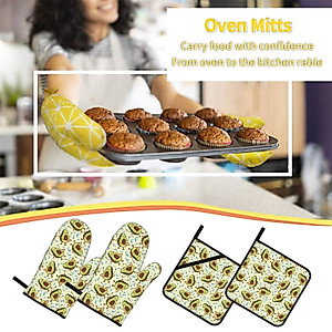 Avocado Oven Mitts and Pot Holders Heat Resistant 4 Pcs Sets Waterproof Non-Slip for BBQ Cooking Baking Grilling
