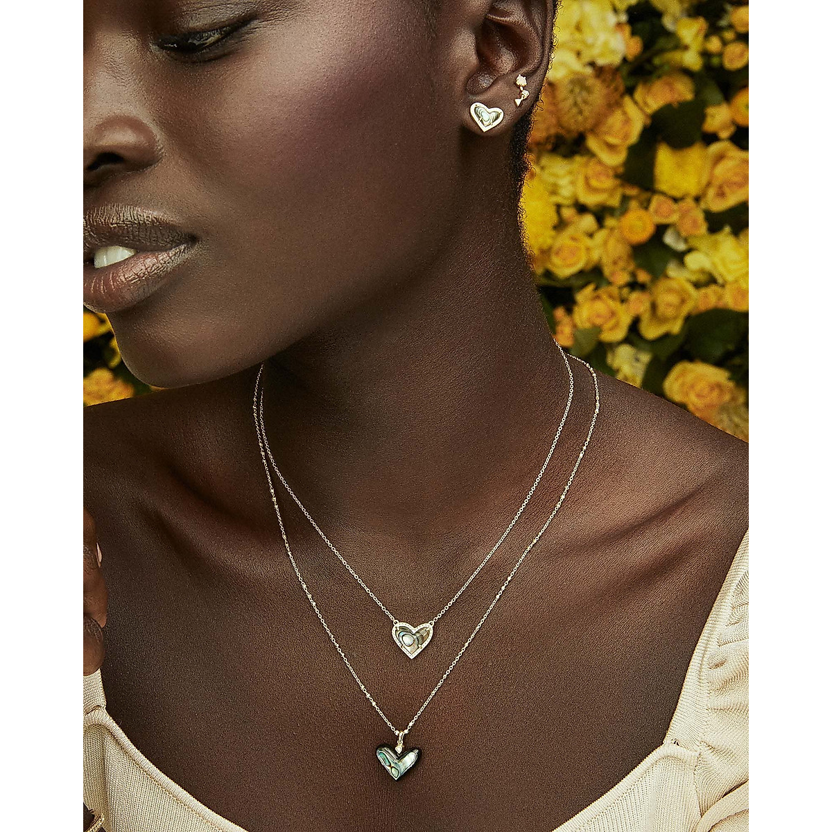 Kendra Scott Ari Heart Stud Earrings for Women, Fashion Jewelry, 14k Rose Gold-Plated, Pink Drusy