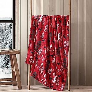 Eddie Bauer - Throw Blanket, Ultra Soft Plush Home Décor, All Season Bedding (Deer Woods Red, 50 x 60)