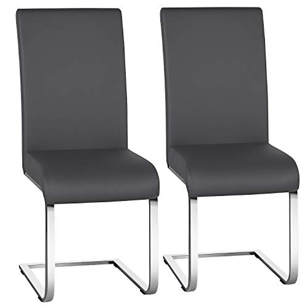 Yaheetech Dining Chairs Living Room Chairs Modern Chairs with High Back, Leather Surface and Metal Legs for Home Kitchen Wedding Louge, Set of 2, Gray