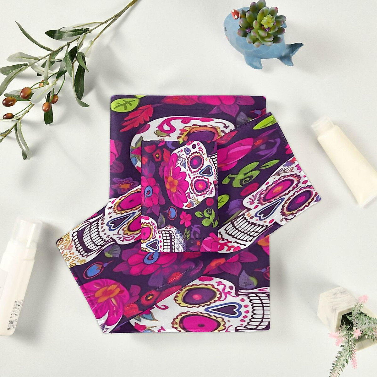 Flradish Halloween Skull Towels 3 Pack Bath Towels for Bathroom Set Soft Cotton Highly Absorbent Lightweight & Quickdry Towel Set 1 Bath Towel,1 Hand Towel,1 Washclothe