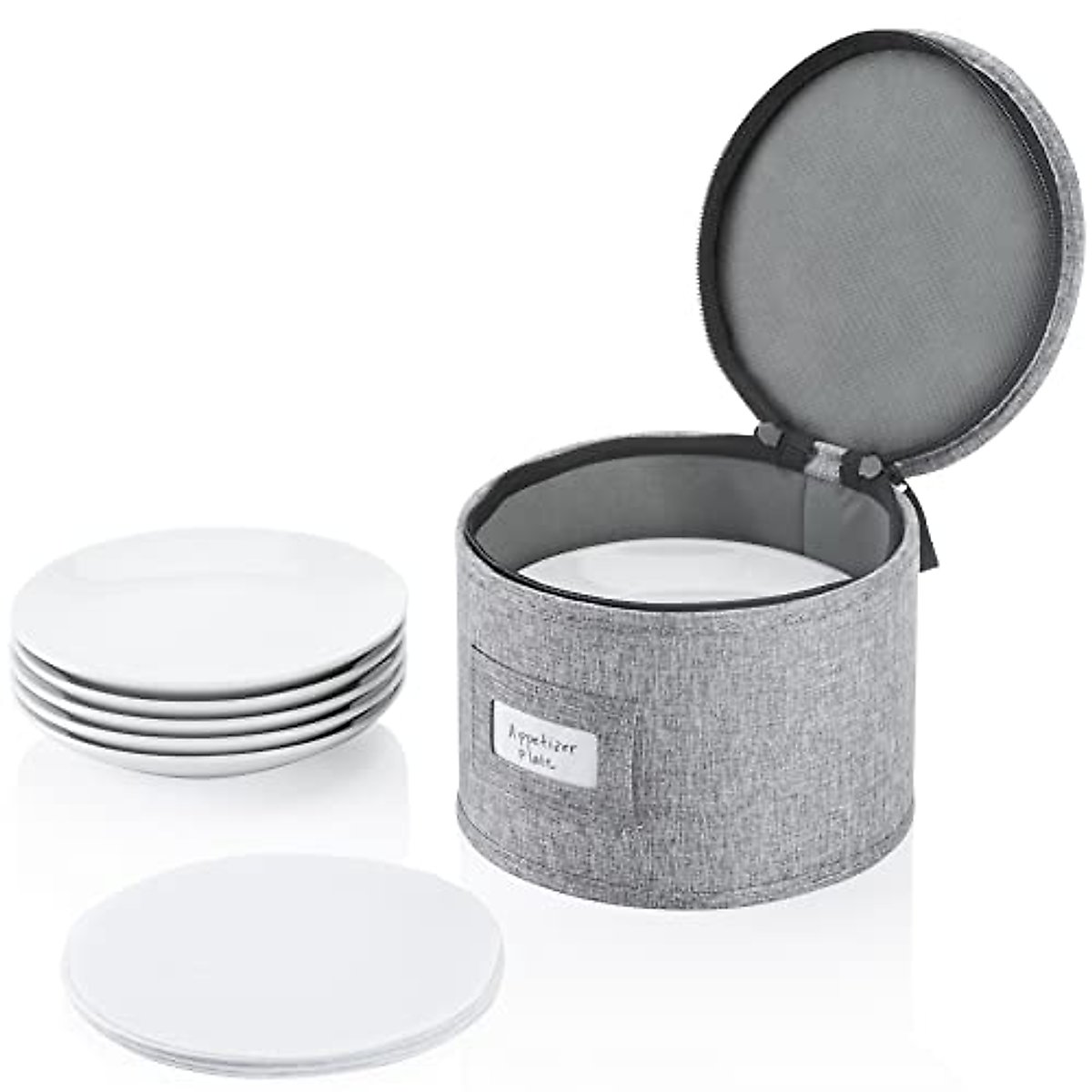 China Storage Container for Saucer and Appetizer Plates - 7" W x 5.5" H - Includes 12 Felt Dividers. Hard Shell and Stackable