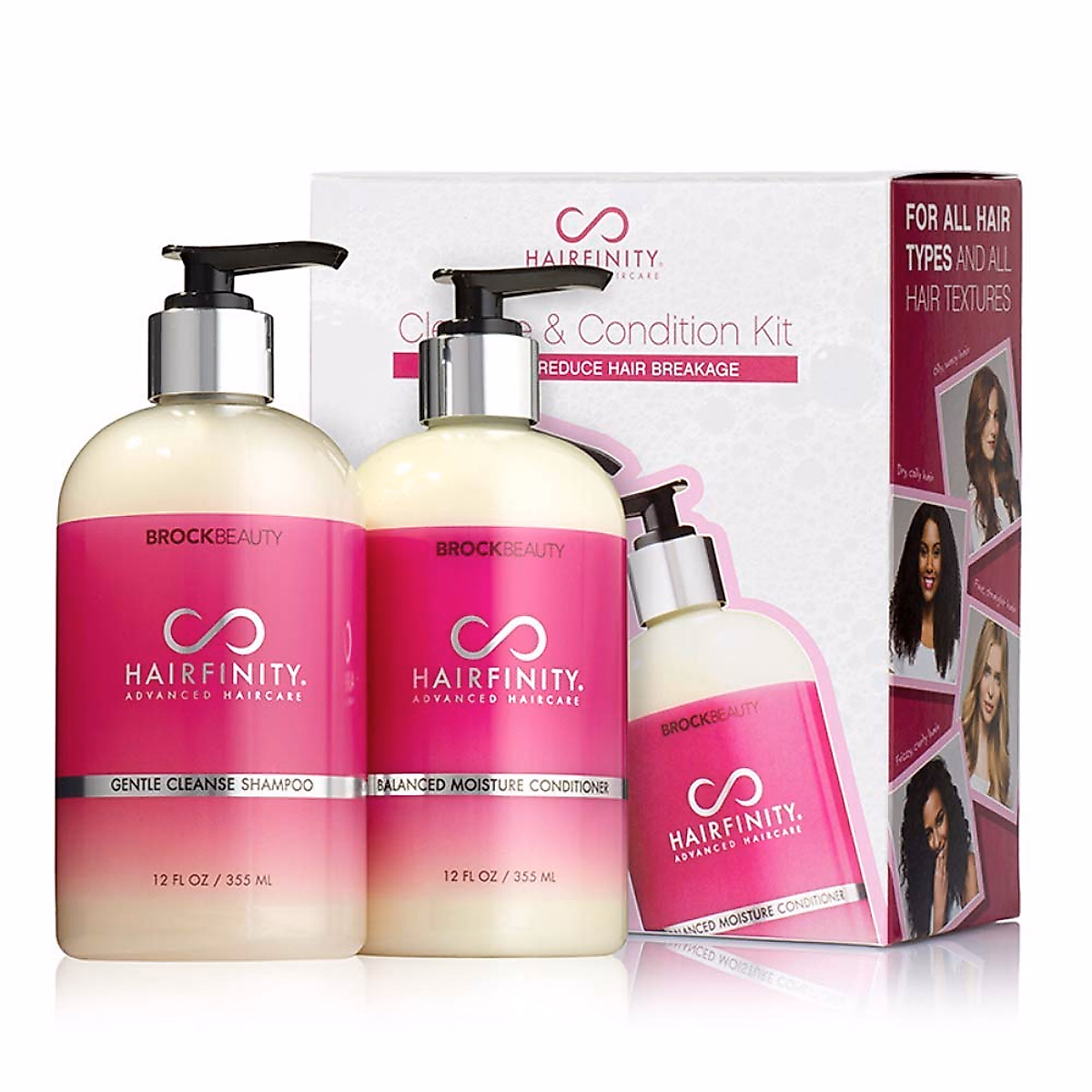 Hairfinity Cleanse and Condition Kit - Shampoo & Conditioner Set - Sulfate & Silicone Free - Best for Damaged, Dry, Curly & Frizzy Hair - Thickening for Fine/Thin Hair Safe for Color & Keratin Treated