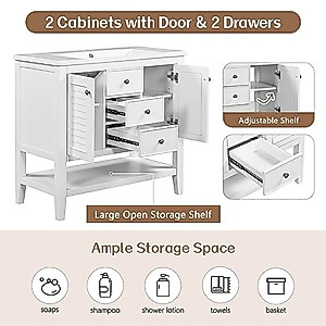 i-POOK 35" Bathroom Vanity Without Sink, Modern Undermount Bathroom Sink Cabinet with 2 Cabinets, 2 Drawers, Open Shelf and Adjustable Divider, Freestanding Bathroom Vanities, White
