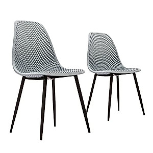 CangLong Modern, Outdoor Indoor Shell PP Lounge Side w/Mesh Design, Metal Legs, Tulip Leisure, DSW Chairs for Kitchen, Dining Room, Patio, Set of 2, Light Grey