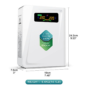 Step Up Transformer 110v to 220v 2000w Voltage Converter, 120v to 240v, No Noise,Suit for Juicer, Chocolate Machine and Other Appliances ，Using 220V Asia Euro Appliance in US