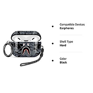 Fashion Pattern AirPods Pro 2nd Generation Case 2022,for Men Women Shark Tooth Camo Softshell Full Body Shockproof Protective Cover for New AirPod Pro 2 with Keychain/Hand Strap (Black Shark)