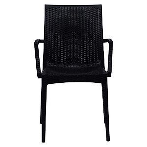 LeisureMod Hickory Weave Indoor Outdoor Patio Dining Side Armchair Set of 2 (Black)