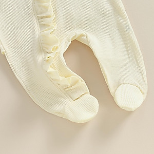 Newborn Baby Boy Girl Footie Romper Jumpsuit Zipper Solid Sleep And Play Pajamas One Piece Romper Jumpsuit Playsuit (Beige, Newborn)