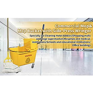 Commercial Mop Bucket with Side-Press Wringer for Floor Cleaning, Restaurants, Offices, and Janitorial Use, 35 Quarts, Yellow,Including One Commercial Mop