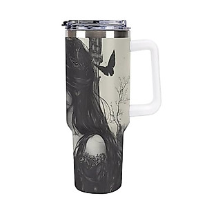 Gothic Rose Horror Dark 40oz Water Bottle Double Wall Insulated Tumbler with Handle Leakproof Travel Mug White-style