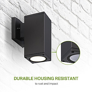 ASD LED Up Down Wall Lights Cylinder Outdoor, Photocell Dusk to Dawn, 18W (120W Eq) 1500Lm 120-277V 3000K-4000K-5000K Options, Matte Black Exterior Wall Sconce, Wall Lantern, ETL & Energy Star