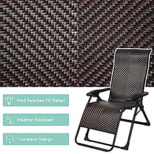 Tangkula 2 PCS Rattan Zero Gravity Chair, Outdoor Adjustable Folding Lounge Chair with Widened Armrest & Locking System, Heavy Duty Wicker Chaise Folding Recliner for Pool, Patio, Beach, Yard (2)