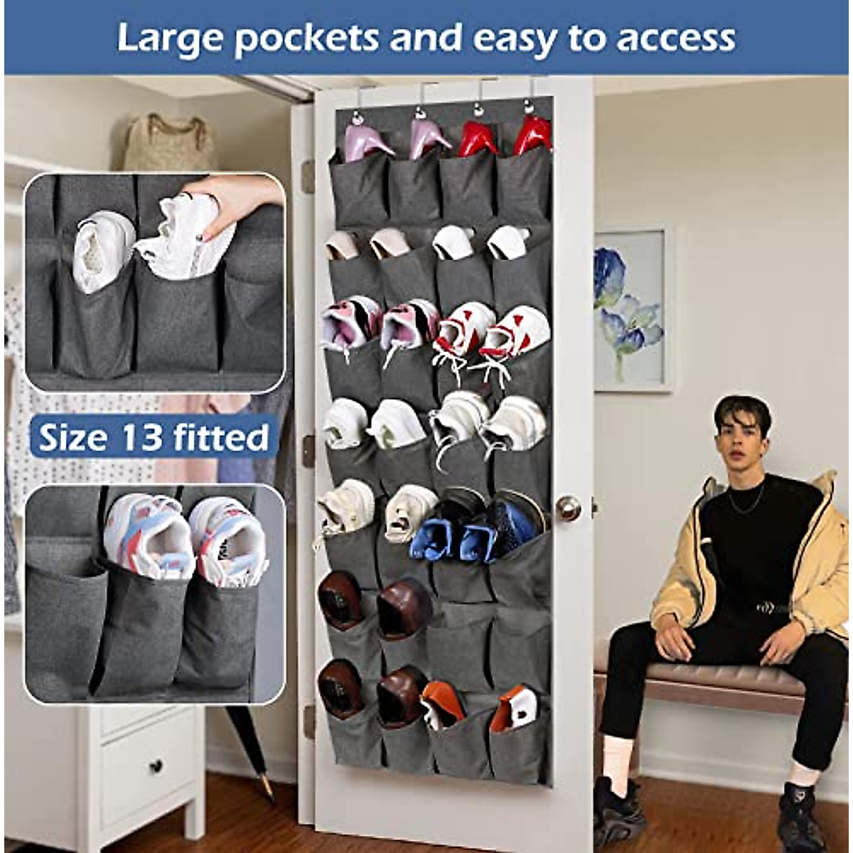 KEETDY 28 Large Pockets Over The Door Shoe Organizer and 12 Large Clear Pockets Hanging Shoe Organizer