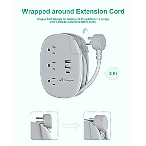 USB C Travel Power Strip,Alitayee Portable Power Strips with 3 Outlets 3 USB Ports Fast Charge, USB Extension Cord with Flat Plug and 3ft Wrapped Around Extension Cord for Cruise Travel Home Office