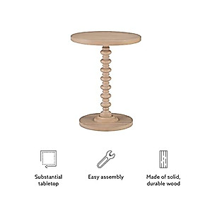 Powell Natural Tarkin Round Wood Turned Spindle Pedestal Side Accent Table