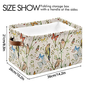 KOPIRIT Butterflies Birds Storage Bins for Organizing Collapsible Storage Basket Container Organizer with Handles for Laundry Shelves Closet Clothes Nursery