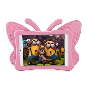 iPad Mini Case for Kids, Light Weight Cute Butterfly Design Shockproof Drop-Proof Soft EVA Foam Protective Tablet Case Cover for Apple iPad Mini 1/2/3/4 - Pink