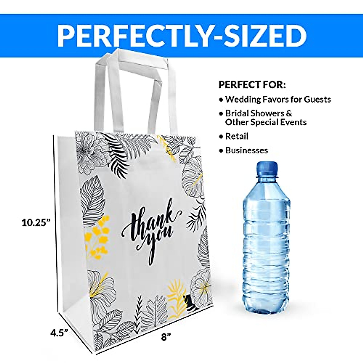 Reli. Paper Bags | 110 Pcs Bulk | 8"x4.5"x10.25" | Paper Thank You Bags | White Paper Bags with Handles, Printed | Small Thank You Gift Bags for Guests | Gifts, Wedding, Merchandise, Business