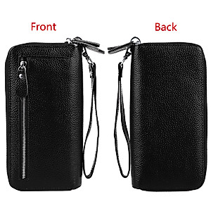 YALUXE Women's Double Zipper Leather Wristlet Wallet Cell Phone Purse Card Holder RFID Blocking