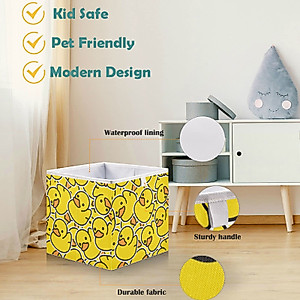 visesunny Closet Baskets Cute Yellow Duck Cartoon Animal Storage Bins Fabric Baskets for Organizing Shelves Foldable Storage Cube Bins for Clothes, Toys, Baby Toiletry, Office Supply