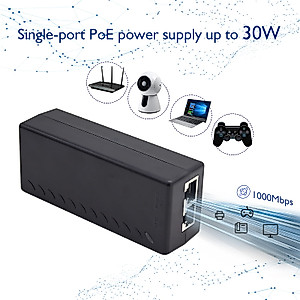 Gigabit PoE+ Injector Ethernet Adapter,10/100/1000Mbps, RJ45 30W, IEEE 802.3af/at Compliant, Up to 328 Feet，Plug & Play