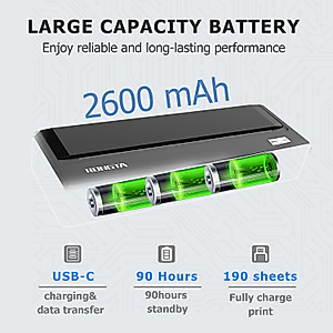 Rongta Portable Printer for Home Use, Small Thermal Printer Support 8.5'' x 11'' & A4 Thermal Paper, Portable Bluetooth Printer Compatible with Android/iOS & Laptop for Home Use(Dark Grey)