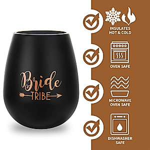 YYYJ Bachelorette Party Silicone Wine Cups, Bride Tribe & Bridesmaid Wedding Cups, Set of 10 for Bridesmaid Gift Party Favors (Black)