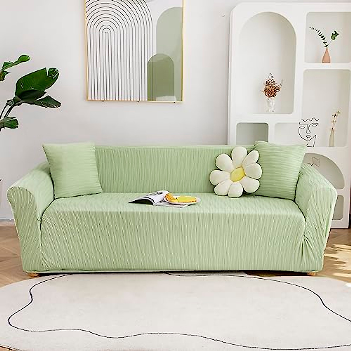 GUYIRT Couch Cover 2 Seater, Ice Silk Sofa Cover Breathable Sofa Slipcovers Easy Fit Washable Furniture Sofa Protector for Living Room-Blue-4 Seater(235-300cm)