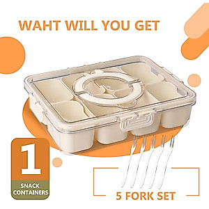 Farest Divided Veggie Tray with Lid and Handle,Portable 8 Compartment Serving Tray with Dividers,Snack Containers,Snack Box for Food,Veggie, Condiments,Candy,Nuts,Picnic,Parties,2 Pack