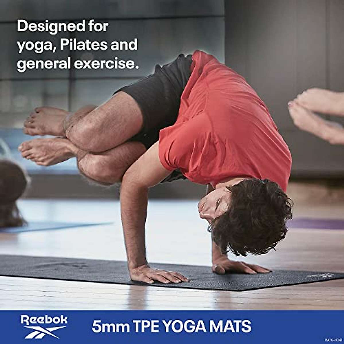 Reebok Yoga Mat - Lightweight, Compact, Rollable, and Cushioned Supportive Workout Mat for Yoga, Pilates, and General Exercise - Non Slip TPE Yoga Mat with Non Slip Texture - 5mm, Black
