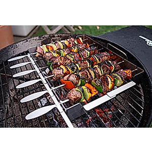 BBQ Dragon Domino Style Shish Kabob Skewers & Rack Set - Stainless Steel BBQ Skewers - Foldable Grill Rack with 6x14” Metal Skewers for Grilling -Flat Kabobs Skewers for Meat, Shrimp, Chicken, Veggie