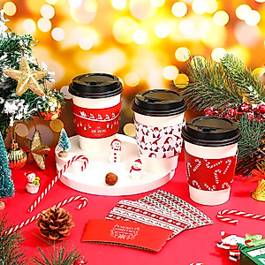 60 Pieces Christmas Coffee Cup Sleeves Red Double Layer Paper Sleeves Fits 12 and 16 oz Disposable Santa Cup Jacket for Christmas Hot Chocolate, Coffee, Cocoa, Tea or Cold Beverage, 6 Designs