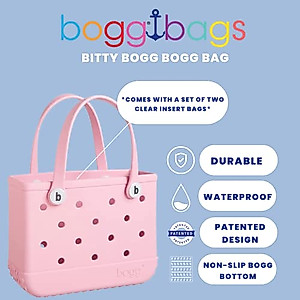 BOGG BAG Bitty Waterproof Washable Tip Proof Durable Open Tote Bag for the Beach Boat Pool Sports 11x8.5x4.5 - Lightweight Cute Tote Bag - Durable Rubber Bags For Women - Blowing Pink Bubbles