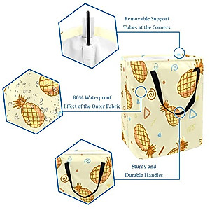 Fruits Pineapple Background Print Collapsible Laundry Hamper, 60L Waterproof Laundry Baskets Washing Bin Clothes Toys Storage for Dorm Bathroom Bedroom