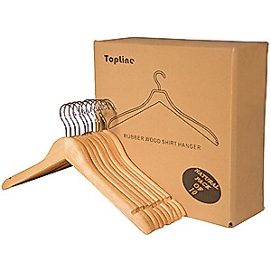 Topline Classic Wood Shirt Hangers - Natural Finish (10-Pack)