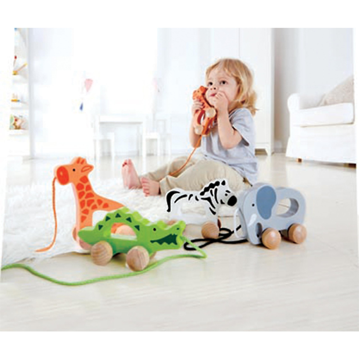 Hape Giraffe Wooden Push and Pull Toddler Toy, L: 5.3, W: 2.4, H: 5.9 inch, Orange