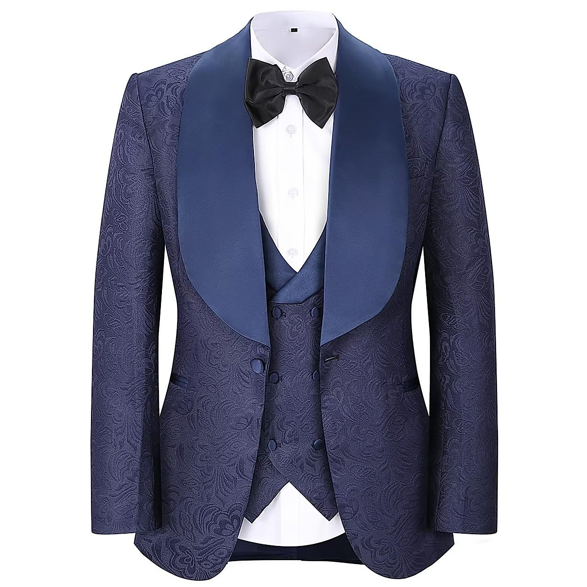 Tuxedo for Men Slim Fit 3 Piece Suit with Bow Tie Shawl Lapel Jacquard Floral Tuxedo Suits for Man Burgundy Size L