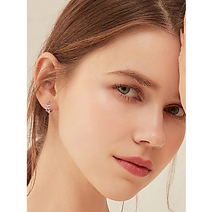 GLOQUAT Gold Hoop Earrings for Women Silver Plated Olive Leaf with CZ Huggie Hoop Earrings Hypoallergenic Zirconia Hoop Earrings Huggie Ear Cuff Jewelry Gifts 10mm