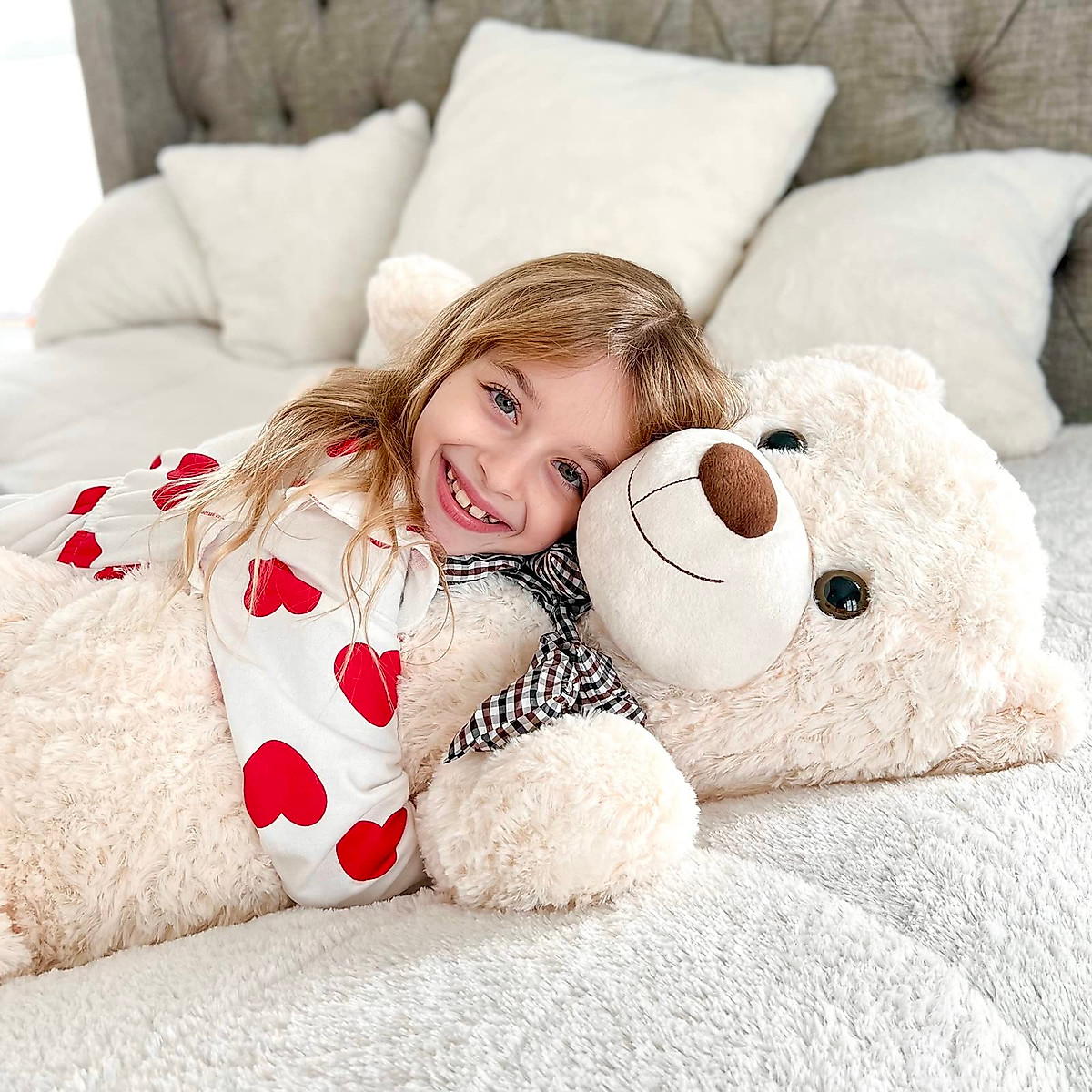 MorisMos Giant White Teddy Bear Stuffed Animals Plush Toy for Girlfriend Kids Christmas Valentine's Day Birthday 47 Inches
