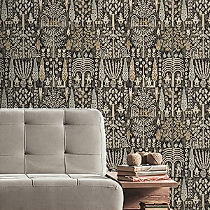 RoomMates RMK12371PL Persian Ikat Peel and Stick Wallpaper, Black, Taupe