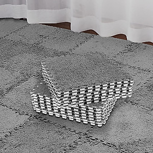 Nuanchu 50 Pcs Plush Foam Interlocking Floor Mat Climbing Area Rugs 11.81 x 11.81 Inch Square Soft Fluffy Tiles with Border Play Mat Flooring Tiles for Home Playroom Decoration (Gray)