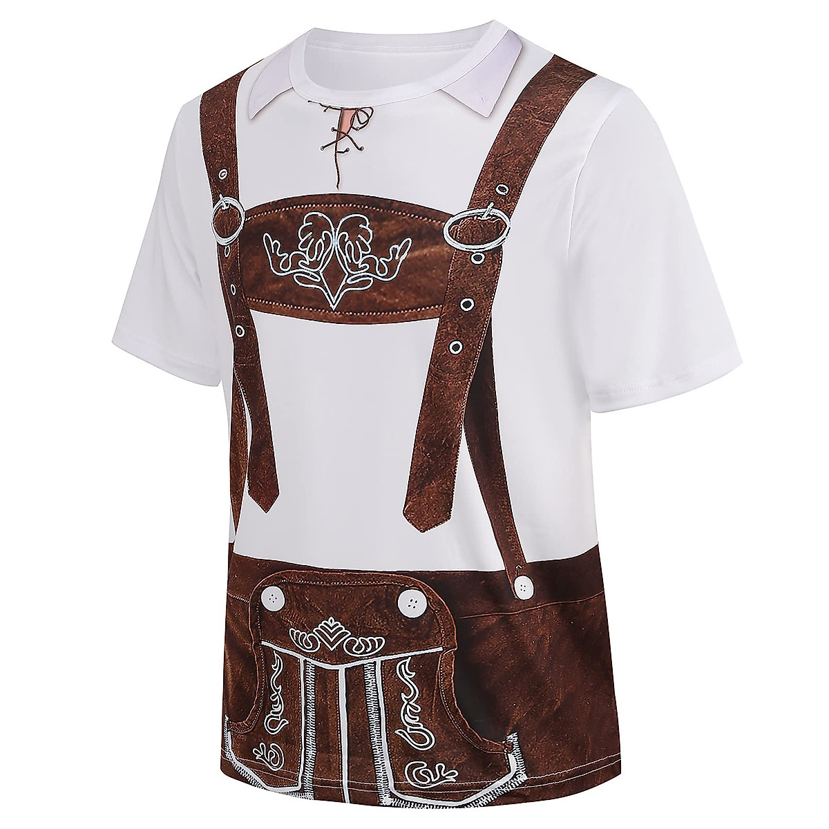 yolsun Oktoberfest Men's Short Sleeve Bavarian German Lederhosen T-Shirt Costume (X-Large,White)